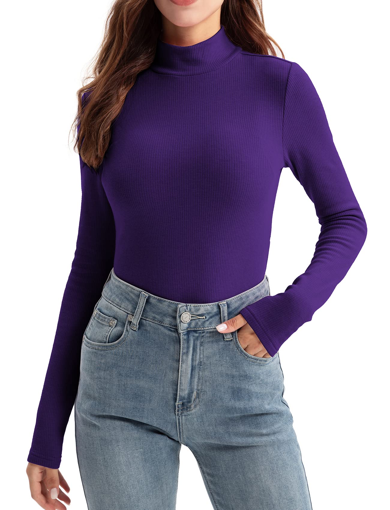 Zengjo Thermal Base Layer Women Mock Neck Long Sleeve(Purple,XL)