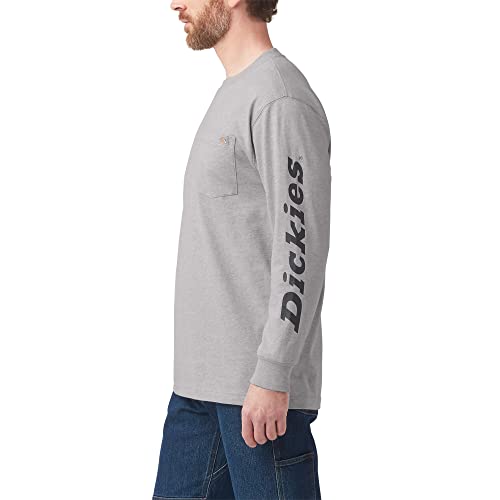 Dickies Men's Big & Tall Long Sleeve Wordmark Graphic T-Shirt, Heather Gray, 3X