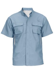 mosingle men's fishing shirts with zipper pockets upf50 sun protection safari cool short sleeve button down shirts hiking(5018,blue-l)