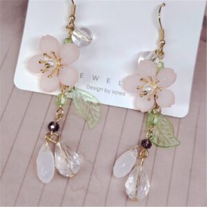 Korean Fashion Resin Sakura Leaf Drop Earring Cute Cherry Blossom Flower Petal Tassel Dangle Earring for Women Statement Holiday Party Jewelry-A cherry blossom