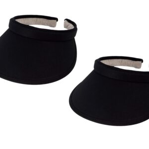 TopHeadwear Sports Cotton Twill Clip-On Tennis Golf Sun Visor 3.5 Inch Wide Brim, 2 Pack Black