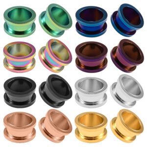 doearko set of 16 pcs 316 stainless steel ear plugs large gauges stretching screw fit tunnels gauge 2g - 1 inch (12mm(1/2"), 8 pair)