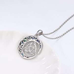 Odinstone Celtic Moon Necklace 925 Sterling Silver Good Luck Irish Jewelry Celtic Abalone Shell Pendant Necklace Witch Jewelry Charm