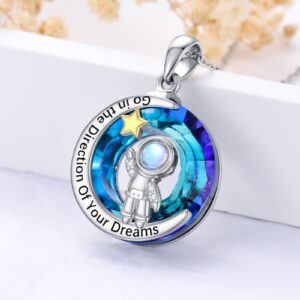 Space Gifts Moon Astronaut Necklace 925 Sterling Silver Crystal Astronaut Spaceman Space Jewelry Christmas Gifts for Women Mother Mom