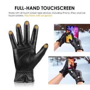 MAGILINK Genuine Sheepskin Leather Gloves for Men, Winter Warm Touchscreen Gloves Thinsulate Lined, Driving Motorcycle Gloves(Black-L)