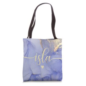 isla letter i initial cute purple personalized tote bag