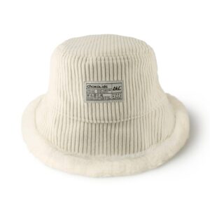 chok.lids reversible fur bucket hat elegant fuzzy bucket hat corduroy trendy winter hat fluffy warm fashionable fleece (ivory/ivory)