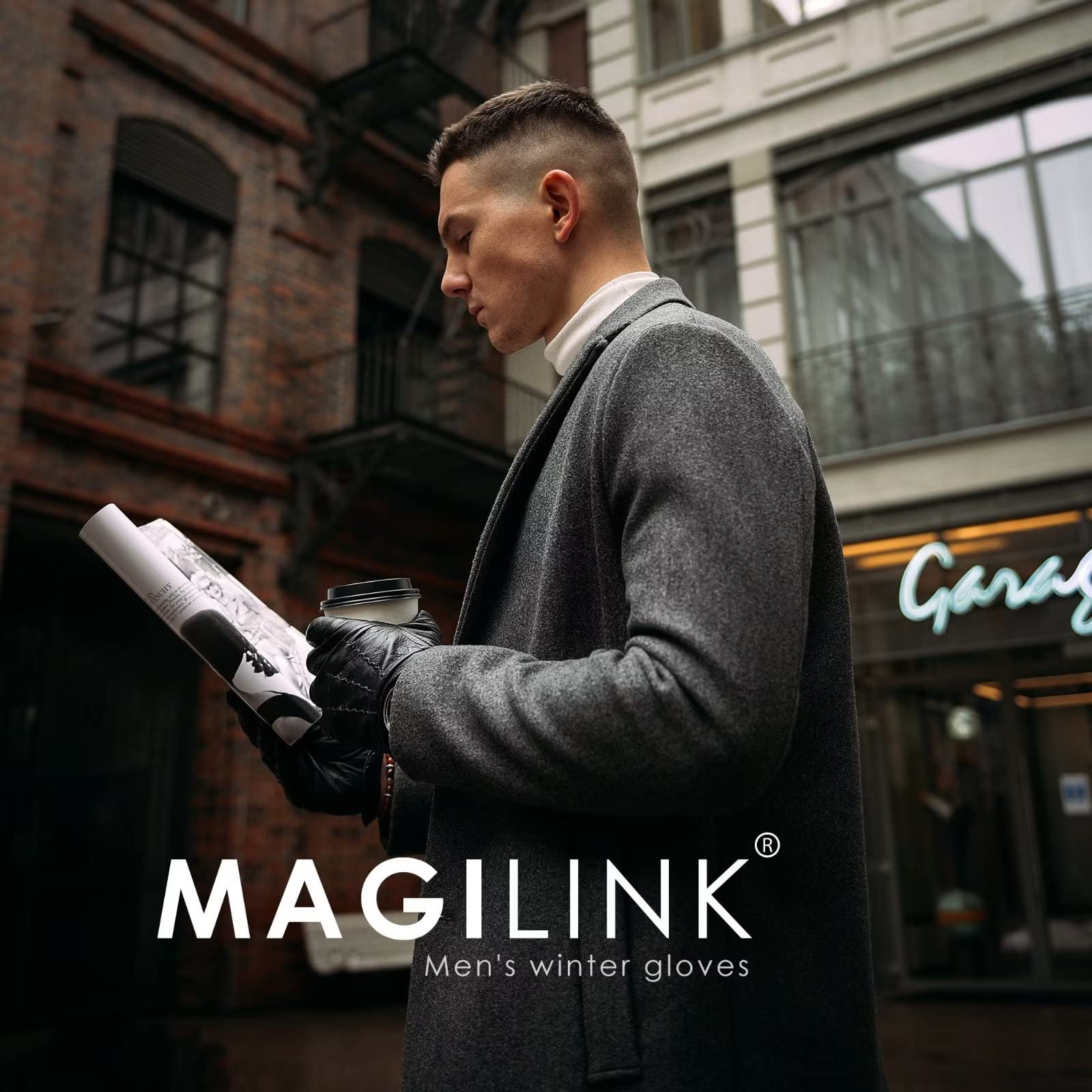 MAGILINK Genuine Sheepskin Leather Gloves for Men, Winter Warm Touchscreen Gloves Thinsulate Lined, Driving Motorcycle Gloves(Black-L)