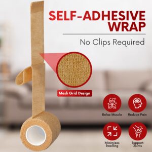 HEALQU Self Adhesive Bandage Wrap – Cohesive Tape for Athletic & Sports - 1" x 5 Yard Self Adherent Medical Tape, Flexible, Waterproof Elastic Bandages for Wrist & Ankle Vet Wrap for Dogs (Box of 12)