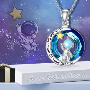 Space Gifts Moon Astronaut Necklace 925 Sterling Silver Crystal Astronaut Spaceman Space Jewelry Christmas Gifts for Women Mother Mom