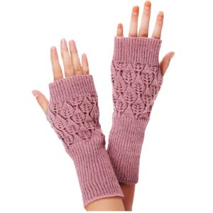 fingerless knitted gloves for women winter warm mittens wrist warmers solid color stretchy gloves (hot pink, one size)