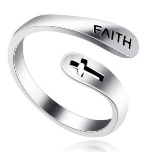 tobestu 925 sterling silver faith cross open statement rings adjustable minimalist hope love eternity wedding band promise ring y531-silver