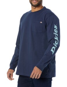 dickies men's long sleeve wordmark graphic t-shirt, ink navy, 2x