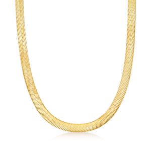 ross-simons italian 8mm 18kt gold over sterling herringbone necklace. 18 inches