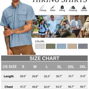 mosingle Men's Fishing Shirts with Zipper Pockets UPF50 Sun Protection Safari Cool Short Sleeve Button Down Shirts Hiking(5018,Blue-L)