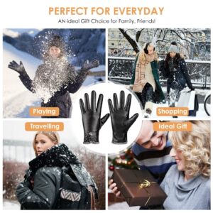 MAGILINK Womens Leather Gloves Fashion Cute, Gloves for Women PU Warm Wool Fleece Lined, Winter Gloves for Women Touchscreen Driving(Black-M)