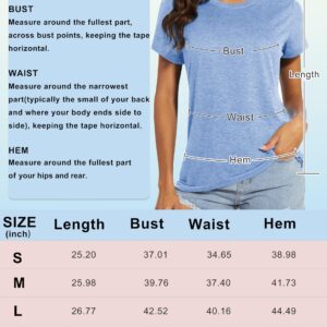 MAGCOMSEN Athletic T-Shirts for Women Short Sleeve Casual Shirts Moisture Wicking Performace Tees Fitness Running Shirts Light Blue Large