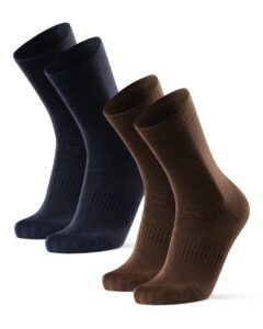 danish endurance merino wool hiking liner socks, thermal, anti-blister for men and women 2- pack, multicolor (1x blue, 1x brown), small