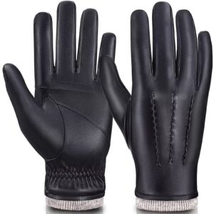 magilink mens leather gloves touchscreen texting, winter gloves men cold weather with warm thermal wool fleece lined, driving gloves men anti-slip motorcycle cycling(black-l)