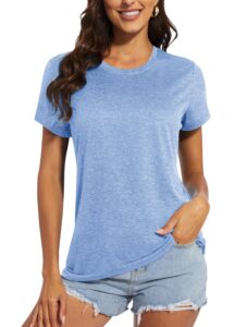 magcomsen athletic t-shirts for women short sleeve casual shirts moisture wicking performace tees fitness running shirts light blue large