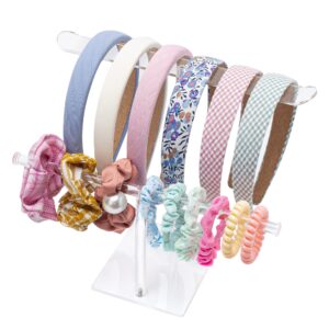 acrylic headband organizer scrunchie holder, 2-tier clear hair tie storage headband holder display stand, hair accessories organizer for baby girls and women