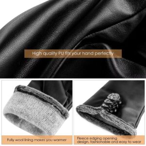 MAGILINK Womens Leather Gloves Fashion Cute, Gloves for Women PU Warm Wool Fleece Lined, Winter Gloves for Women Touchscreen Driving(Black-M)