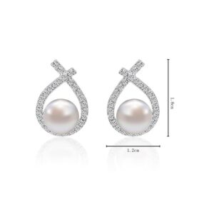 LOVE&CLOVER Elegant Freshwater Pearl Stud Earrings for Women 925 Sterling Silver, Genuine Cultured Pearls, Bridal Earrings for Women Brides Bridesmaids Wedding Gifts