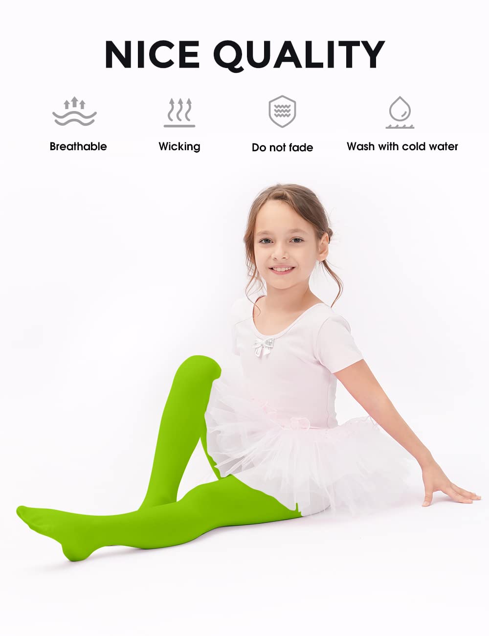 PUPIU Toddler Tights Ballet Tights for Girls Pantyhose School Uniform Dance Tights Light Green M