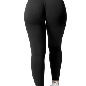 QOQ Women High Waist Workout Leggings Seamless Butt Lift Scrunch Booty Yoga Pants Vital Tummy Control Compression Tights Black XXL