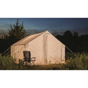 guide gear 10x12' canvas wall tent and frame for hunting, outdoor camping, 4 season all weather tents with stove jack opening