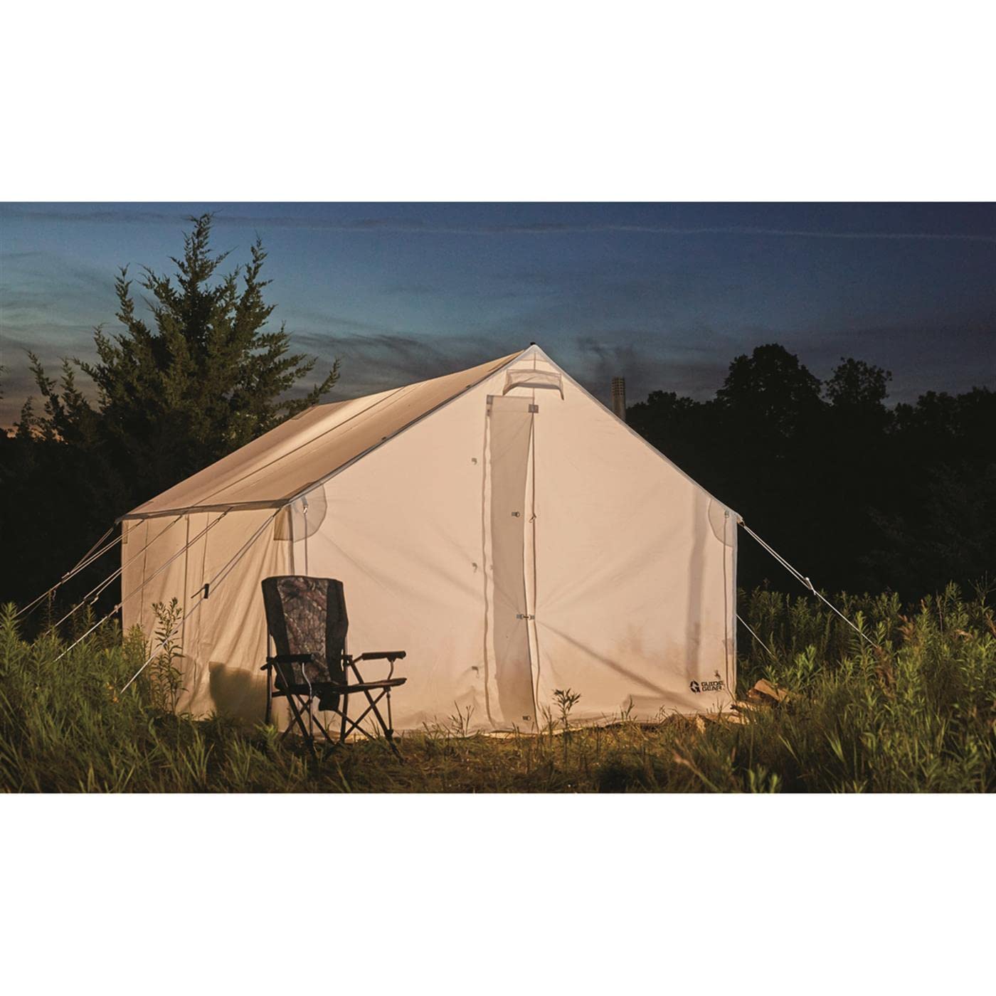 Guide Gear 10x12' Canvas Wall Tent and Frame for Hunting, Outdoor Camping, 4 Season All Weather Tents with Stove Jack Opening