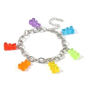 essencedelight bear bracelets adjustable chain bracelets candy color resin gummy bear charm bracelet adorable gift for women