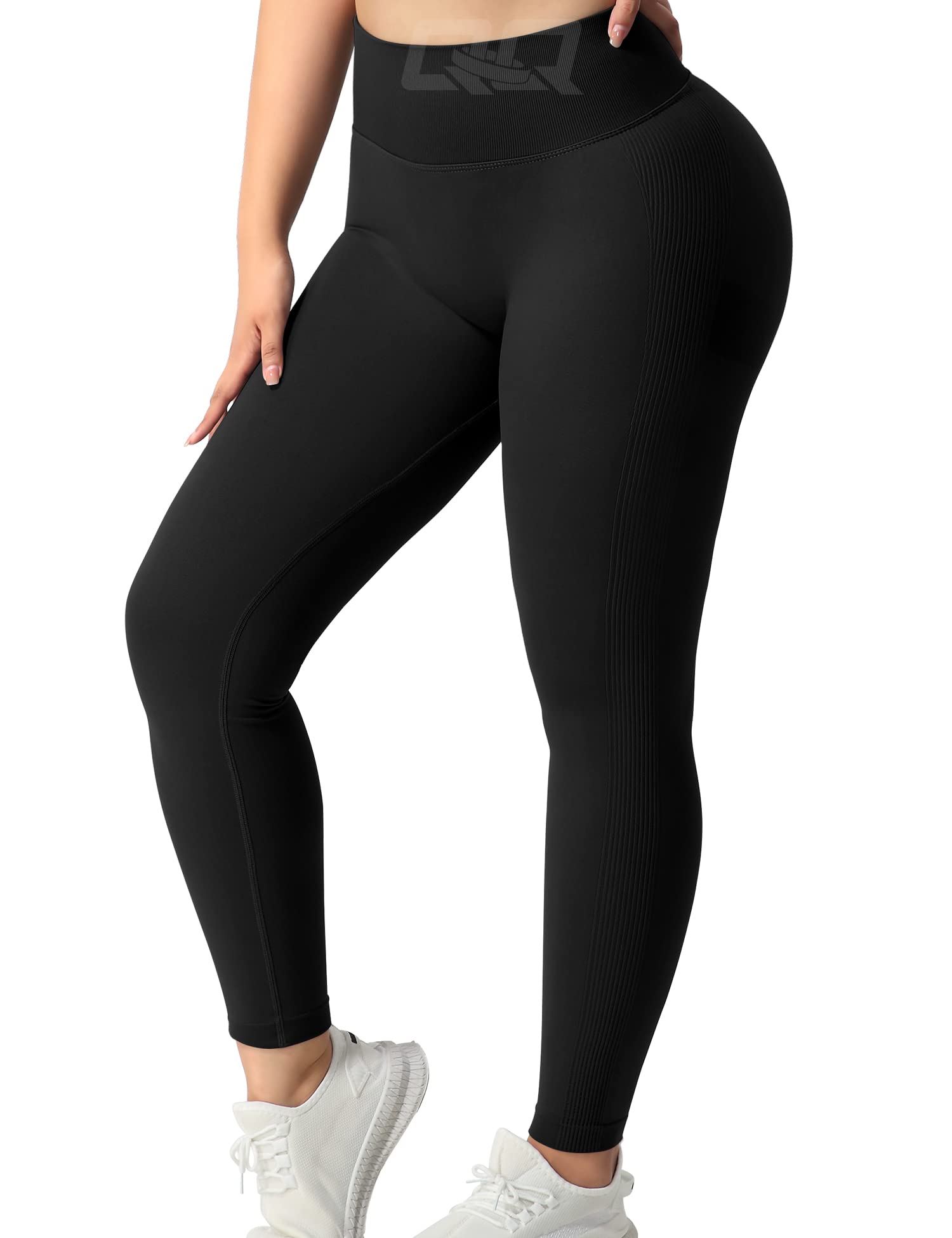 QOQ Women High Waist Workout Leggings Seamless Butt Lift Scrunch Booty Yoga Pants Vital Tummy Control Compression Tights Black XXL