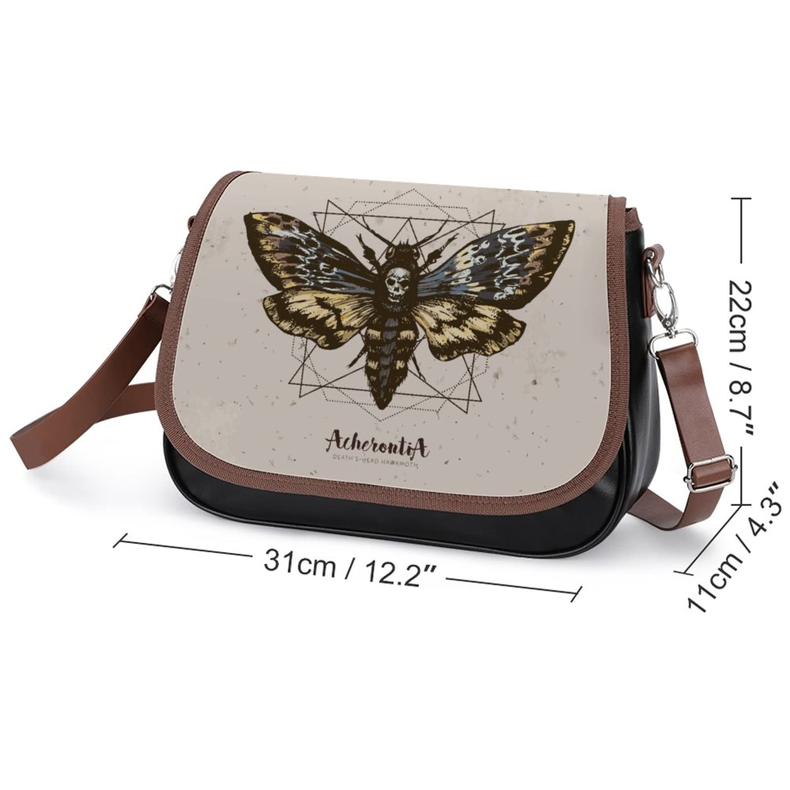 FunnyStar Psychedelic Death's Head Hawk Moth Shoulder Messenger Bag PU Leather Crossbody Bags Purses Shoulder Satchel for Women