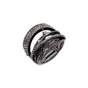 luxurious fashion gun black plated rhinestone crystal elastic adjustable stretch adjustable costume cocktail rings for women