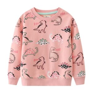 suzel toddler girl's boy's cotton crewneck sweatshirt long sleeve casual pullover shirts(pink & dinosaur, 4t)