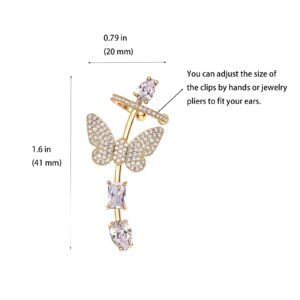 925 Sterling Silver Post Ear Cuff Earrings for Women Butterfly Cartilage Ear Climber Earrings Gold Purple Cubic Zirconia CZ Hypoallergenic Piercing Gifts For Her (Gold)