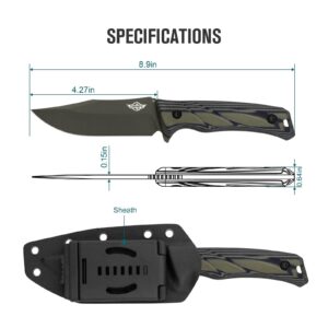 OKNIFE Fortitude Full Tang Knife with Kydex Sheath, 4.72" Clip Point Blade Knife with D2 steel Cerakote Coating Blade and G10 Handle