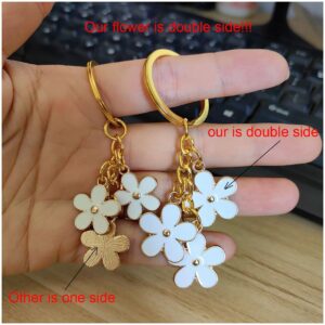 Meimimix Flowers Charms Enameled Keychain Chain Tassel Keyring For Women Girls Purse Bag Accessories Jewellery (Pink)