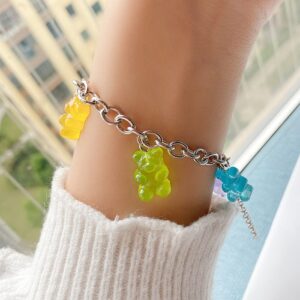 Essencedelight Bear Bracelets Adjustable Chain Bracelets Candy Color Resin Gummy Bear Charm Bracelet Adorable Gift for Women