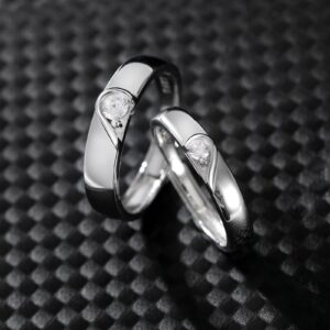 Vxddy Matching Rings for Couples Promise Couple Ring Engagement Wedding Band Heart Puzzle Sterling Silver Adjustable Him and Her