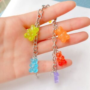 Essencedelight Bear Bracelets Adjustable Chain Bracelets Candy Color Resin Gummy Bear Charm Bracelet Adorable Gift for Women