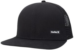 hurley men's caps - flat brim snap back baseball cap supply trucker hats for men, size one size, black