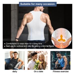 MOLUTAN Compression Shirts for Men Shapewear Chest Abdomen Control Body Shaper Slimming Undershirt Workout Vest Tank Top White