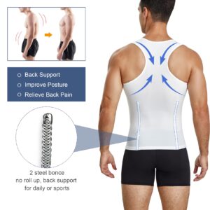 MOLUTAN Compression Shirts for Men Shapewear Chest Abdomen Control Body Shaper Slimming Undershirt Workout Vest Tank Top White