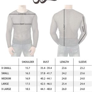 JOGAL Men's Mesh Fishnet Fitted Long Sleeve Muscle Top X-Large WG04 Grey