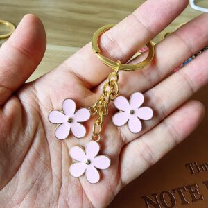 Meimimix Flowers Charms Enameled Keychain Chain Tassel Keyring For Women Girls Purse Bag Accessories Jewellery (Pink)