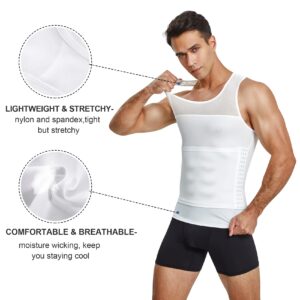 MOLUTAN Compression Shirts for Men Shapewear Chest Abdomen Control Body Shaper Slimming Undershirt Workout Vest Tank Top White