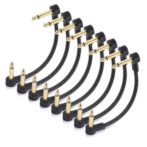 cable matters 8-pack 6 inches braided guitar patch cable (guitar effect pedal cables) with gold-plated connectors in black