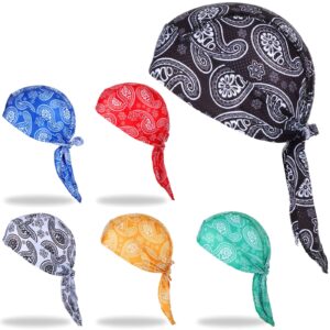 6 pieces do rags sweat wicking beanie cooling durags skull cap motorcycle head wrap bandana for men women (paisley)